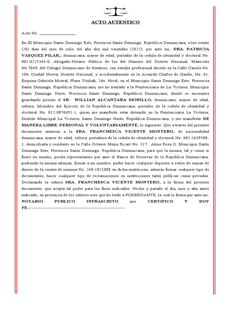 Acto Autentico - Franchesca | PDF | República Dominicana