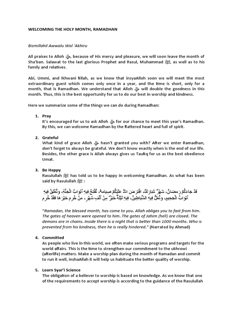 Preparing for the Blessed Month of Ramadhan | PDF | Prophets And ...