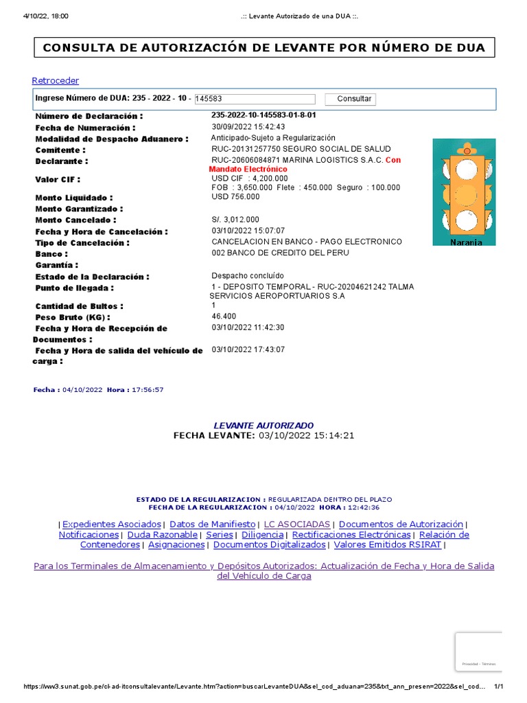 Levante Autorizado de una DUA ___ | PDF | Dinero | Economias