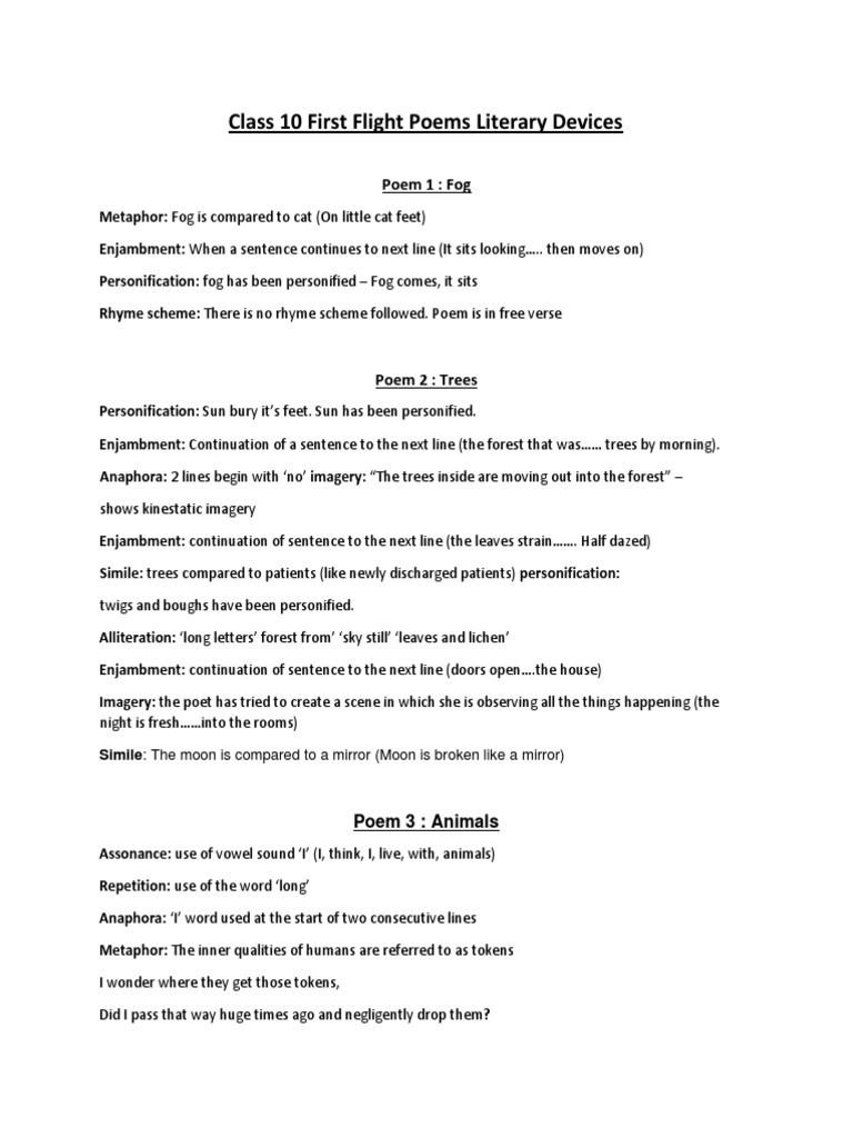 Poetic Devices in Class 10 Poems | PDF | Poetry | Rhyme