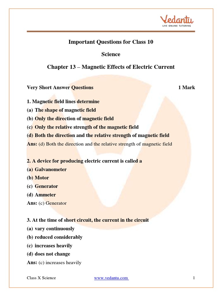 CBSE Class 10 Science Chapter 13 Magnetic Effects of Electric Current ...