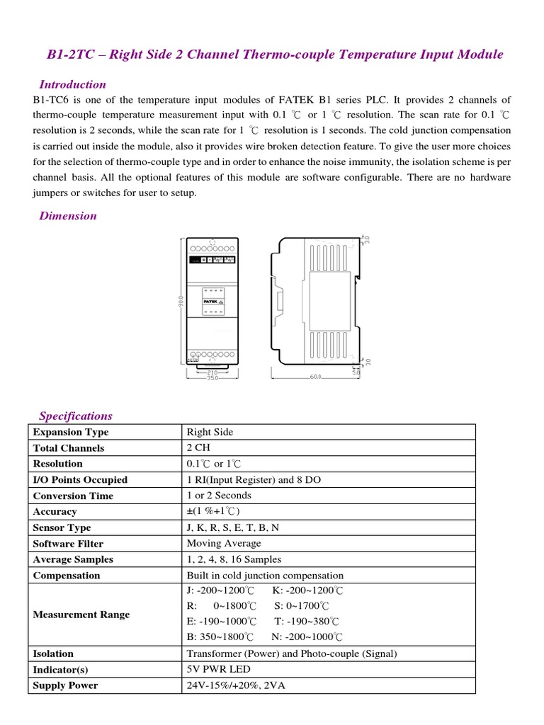 B1 2TC Datasheet en | PDF | Thermocouple | Celsius