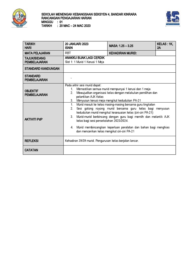RPH Minggu 1 23 | PDF
