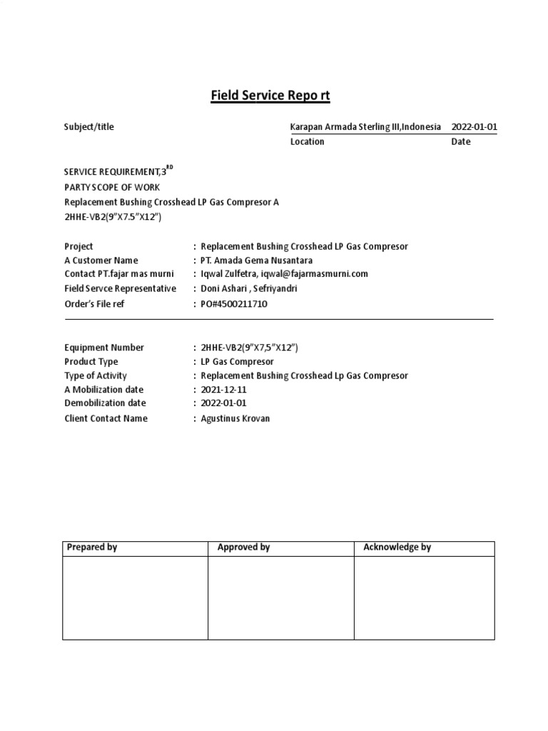 Field Service Report: LP Gas Compressor | PDF | Piston | Internal ...