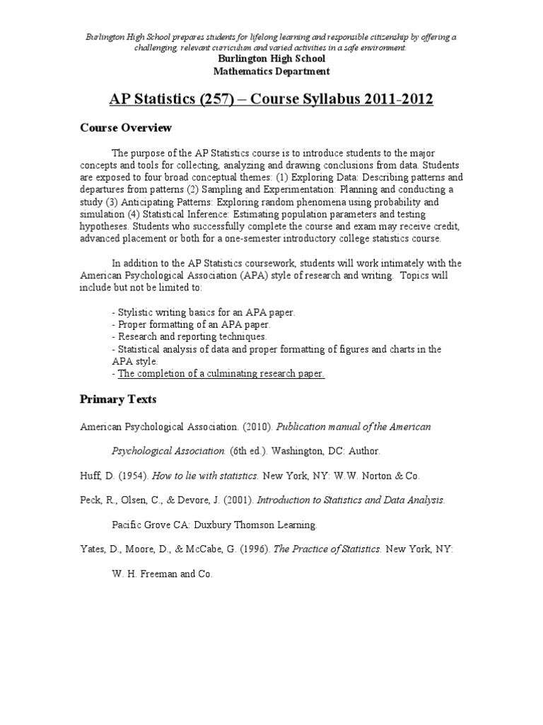 AP Statistics Syllabus 2011-12 | PDF | Statistical Inference | Statistics