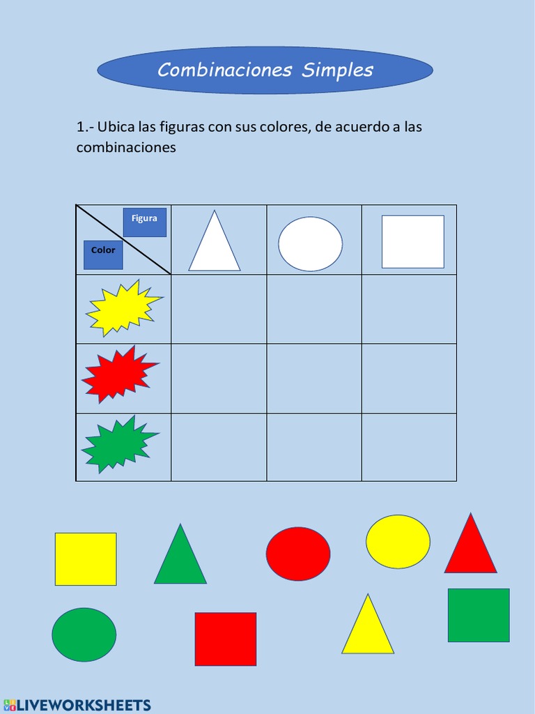 Combinaciones Simples: 1.-Ubica Las Figuras Con Sus Colores, de Acuerdo ...