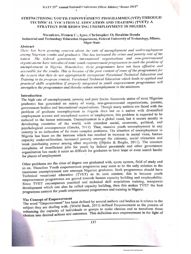 Strengthening Youth Empowerment Programmes Through Technical and Vocational Education and ...