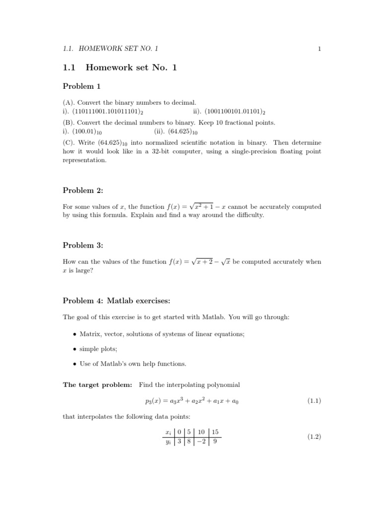 1.1 Homework Set No. 1: Problem 1 | Download Free PDF | Polynomial | Interpolation
