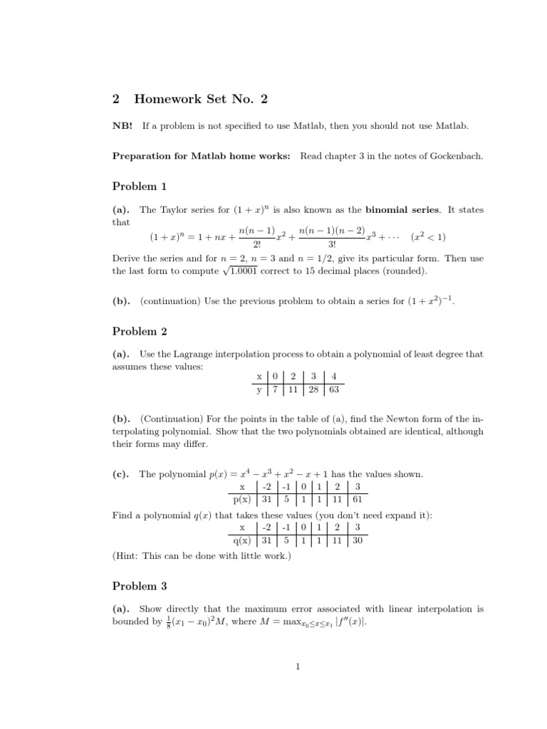 2 Homework Set No. 2: Problem 1 | PDF | Interpolation | Polynomial
