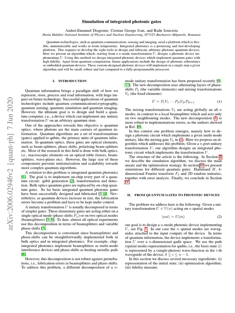 Simulation of Integrated Photonic Gates | PDF | Quantum Mechanics ...