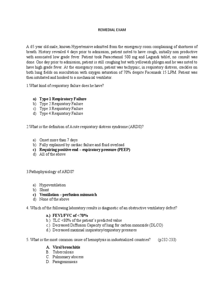 REMEDIAL EXAM Answer Key | PDF | Thyroid Stimulating Hormone | Asthma