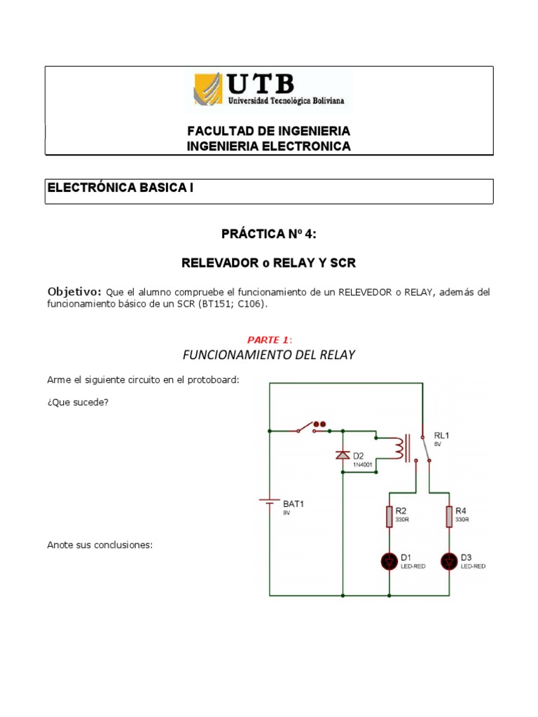 04UTB Práctica Relé y SCR | PDF | Relé | Diodo