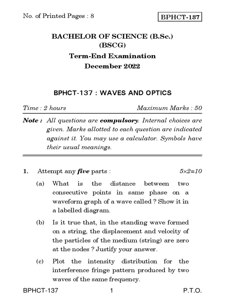 BPHCT 137 | PDF | Diffraction | Waves