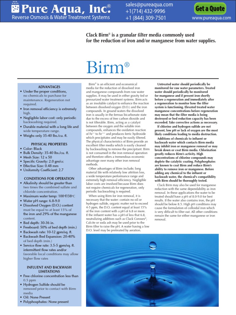 Clack Birm Filtration Media | PDF | Water | Iron