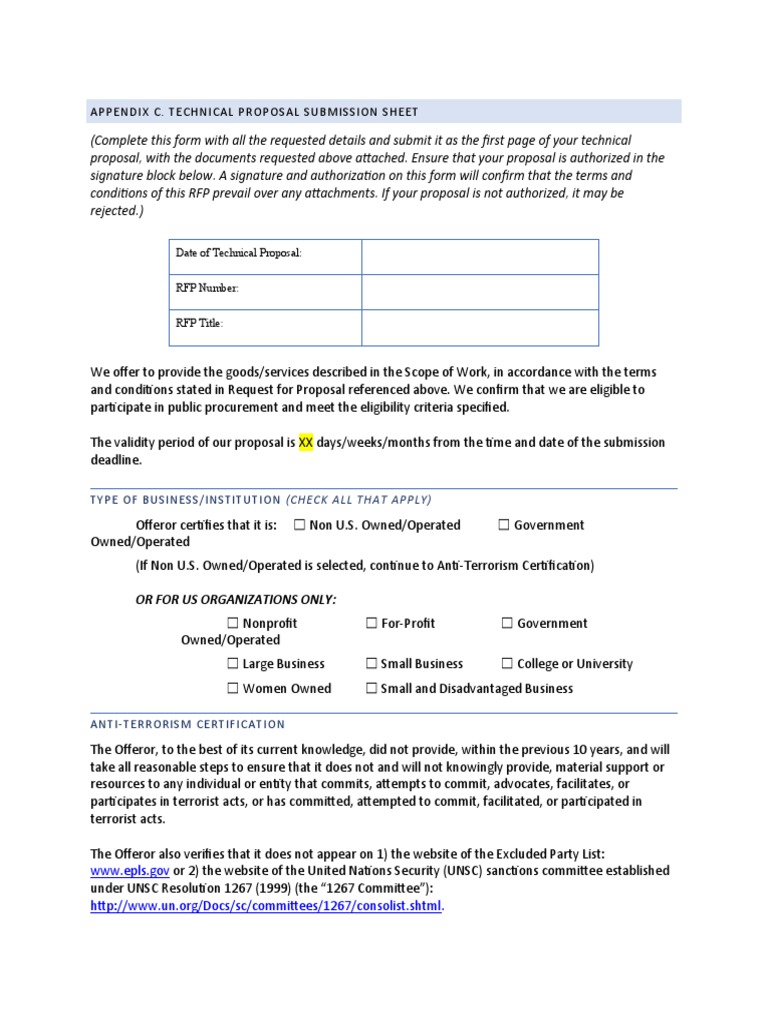 Appendix C Technical Proposal Submission Sheet | PDF | Request For ...