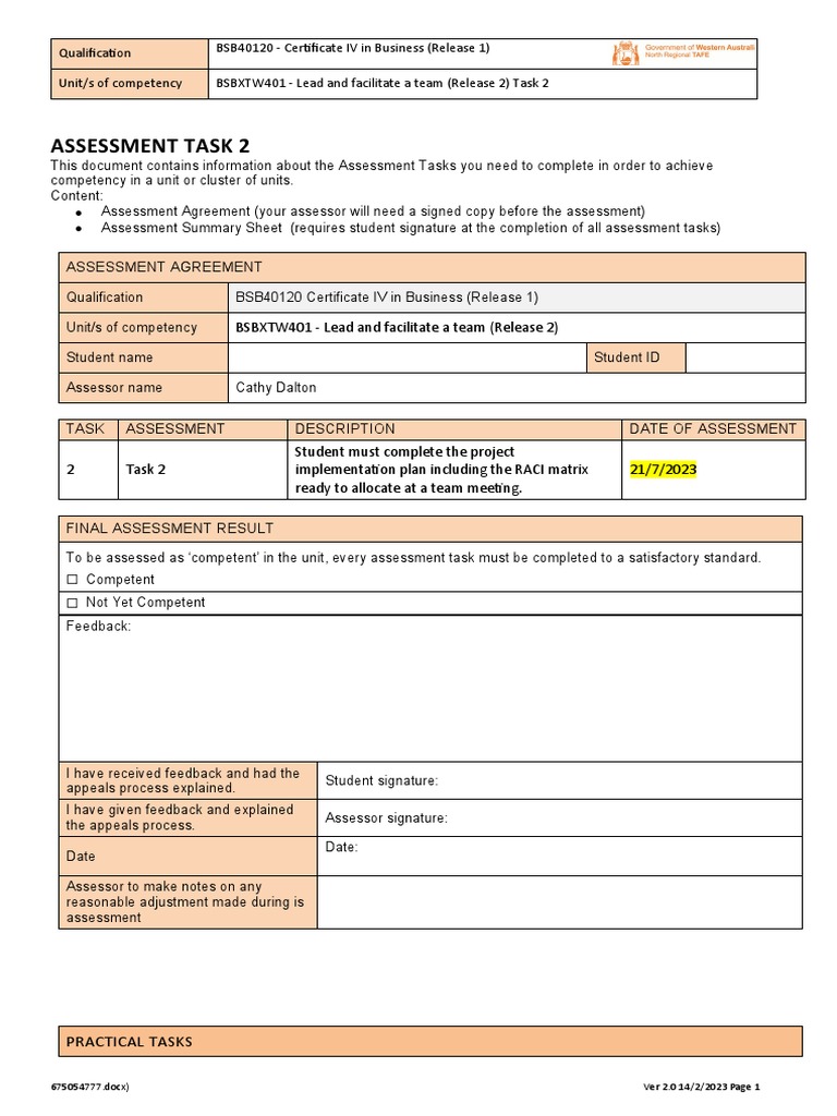 Assessment Task 2 - BSBXTW401 Lead and facilitate a team Ver 2(2) (1) | PDF | Internet | Mentorship