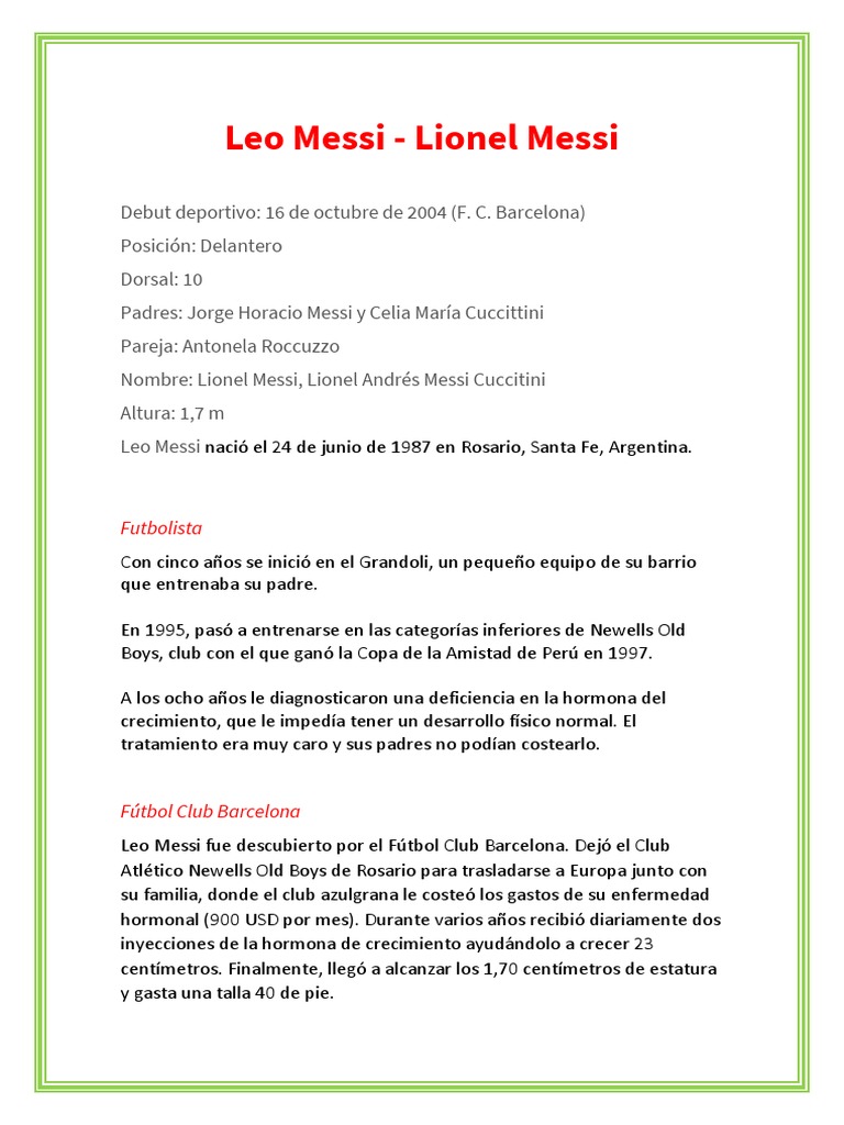 La Historia de Leo Messi | PDF | Lionel Messi | FC Barcelona