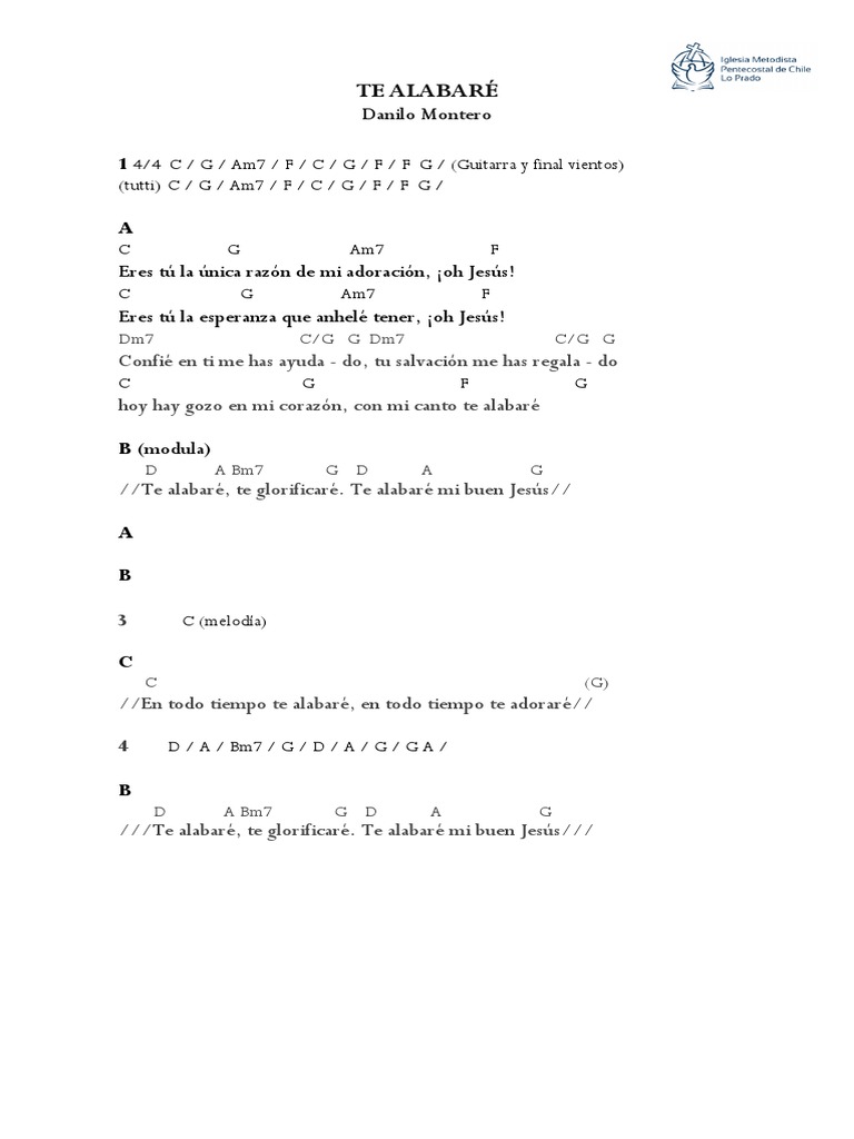 Letra y acordes - Te alabaré (Danilo Montero) | PDF