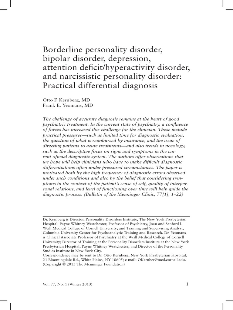 Kernberg 2013 | PDF | Borderline Personality Disorder | Mental Disorder