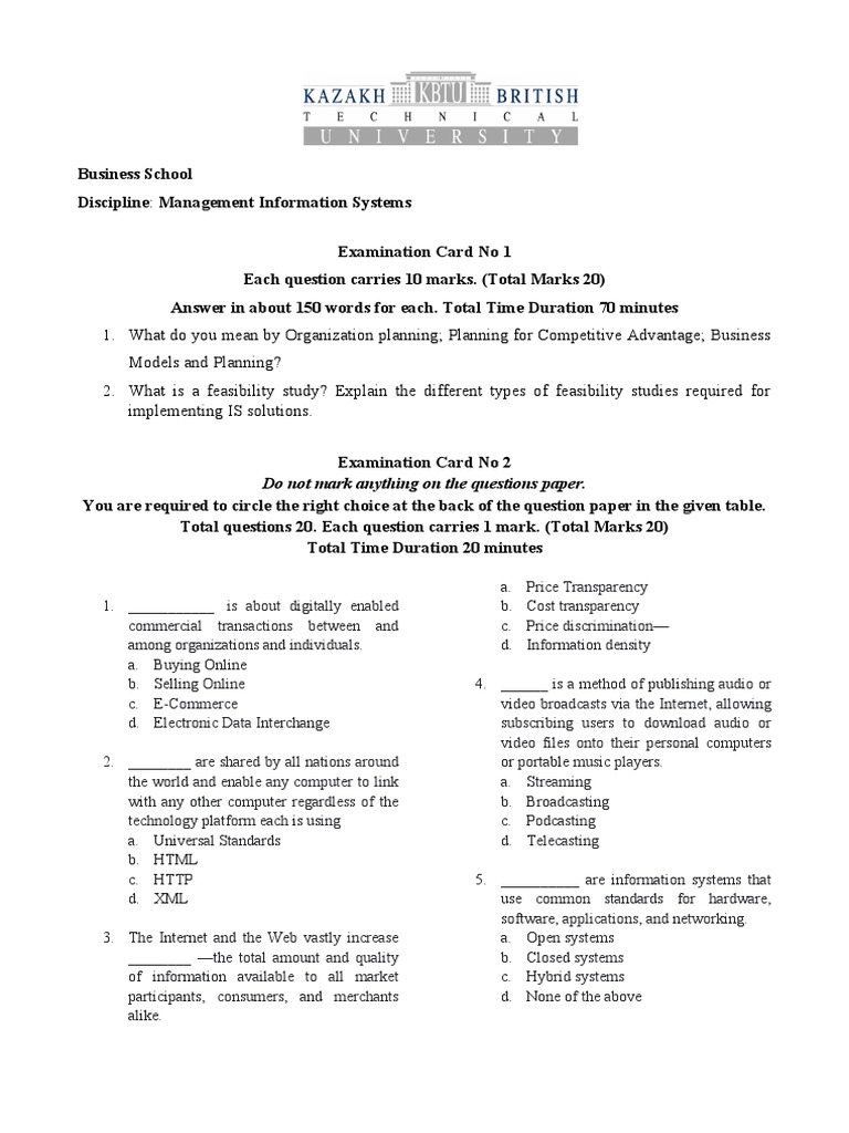 Sample Questions - Management Information Systems | PDF | Computer ...