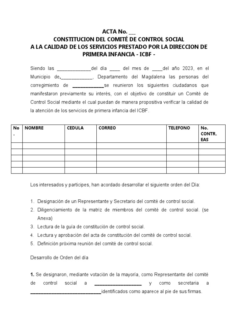 Acta Conformacion Control Social | PDF