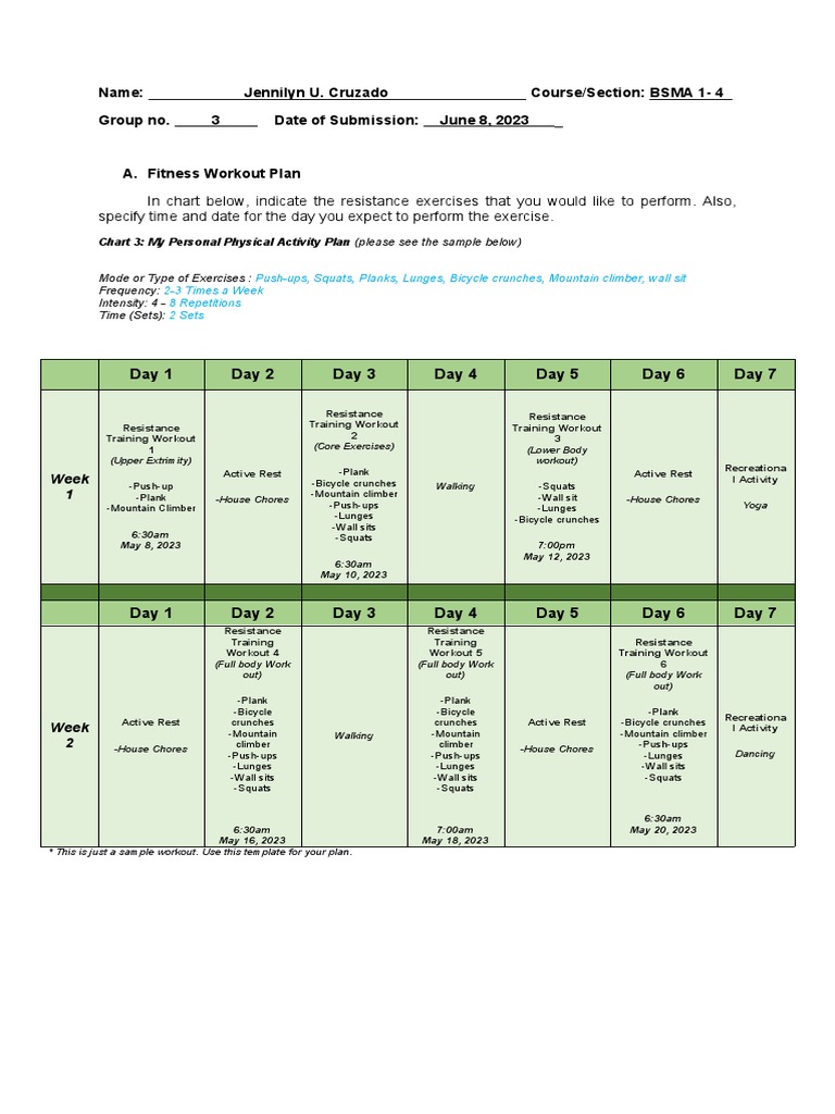 Personal Fitness Workout Plan Journal | PDF | Strength Training ...
