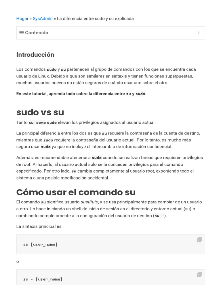 Sudo Vs Su - La Diferencia Entre Sudo y Su Explicada | PDF | Sudo | Usuario (informática)