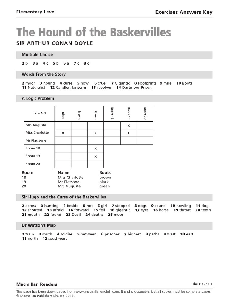The - Hound of Baskervilles Exercises Answers Key | PDF | The Hound Of ...