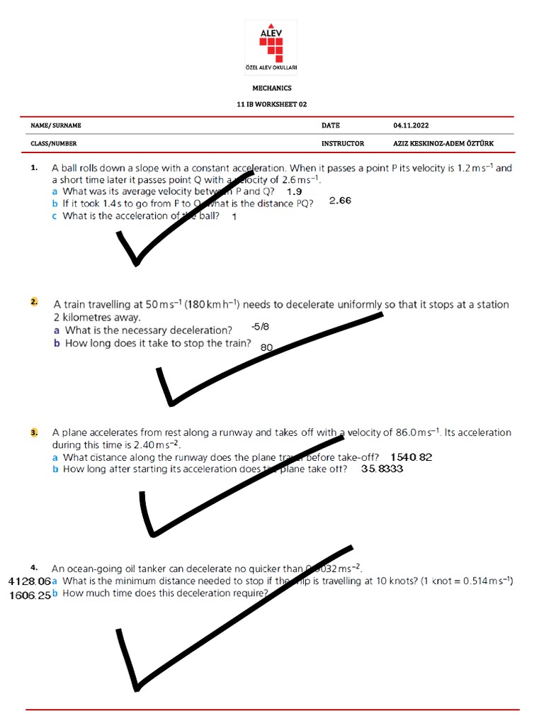 Ib Worksheet Mechanics 2 | PDF