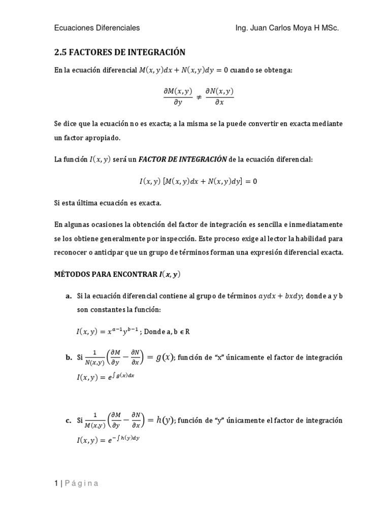 CAPITULO 2.5 FACTORES DE INTEGRACION | PDF | Ecuaciones | Integral