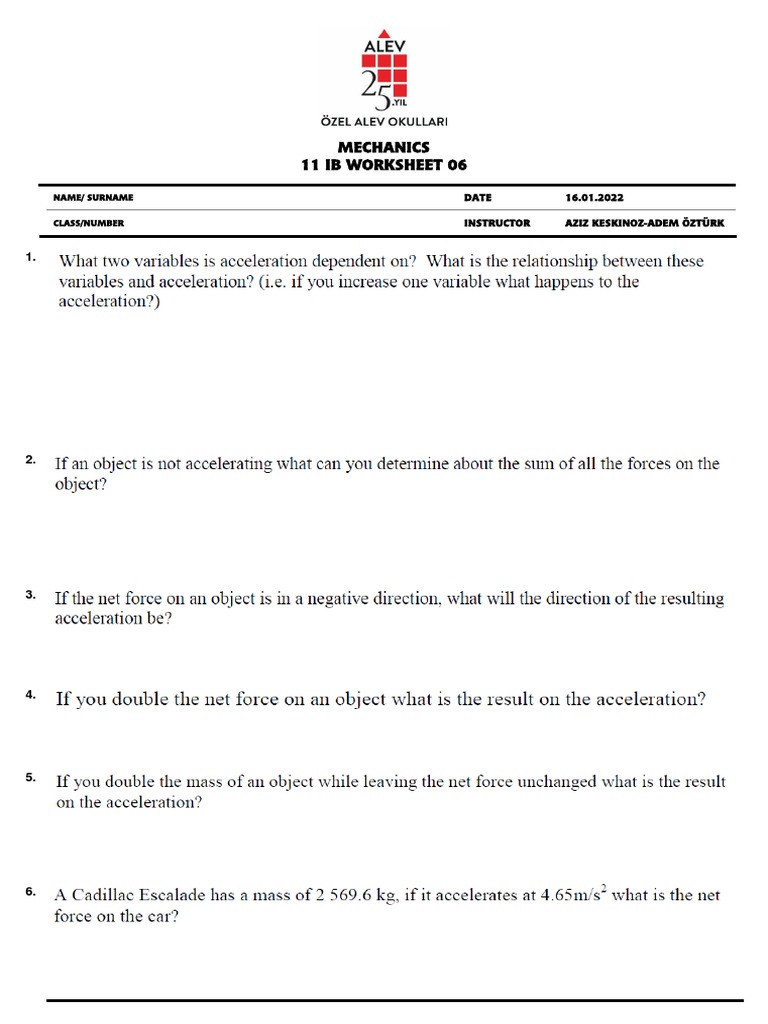 Ib Worksheet Physics Mechanics 06 | Download Free PDF | Newton's Laws ...