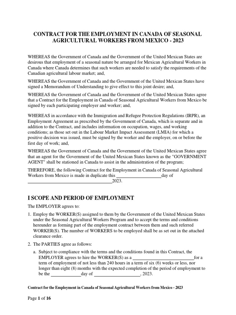 PDF Mexico SAWP 2023 Contract - EN - WEB Edits | PDF | Employment ...