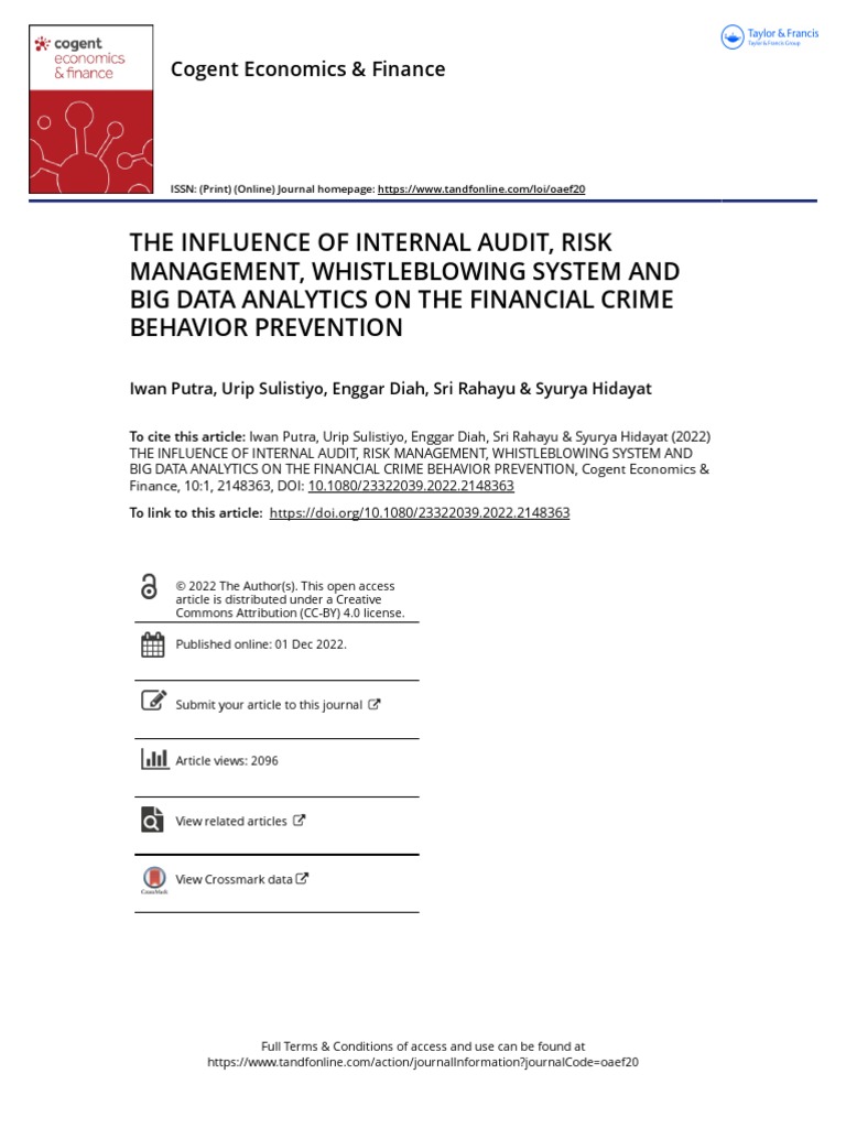 The Influence of Internal Audit Risk Management Whistleblowing System ...
