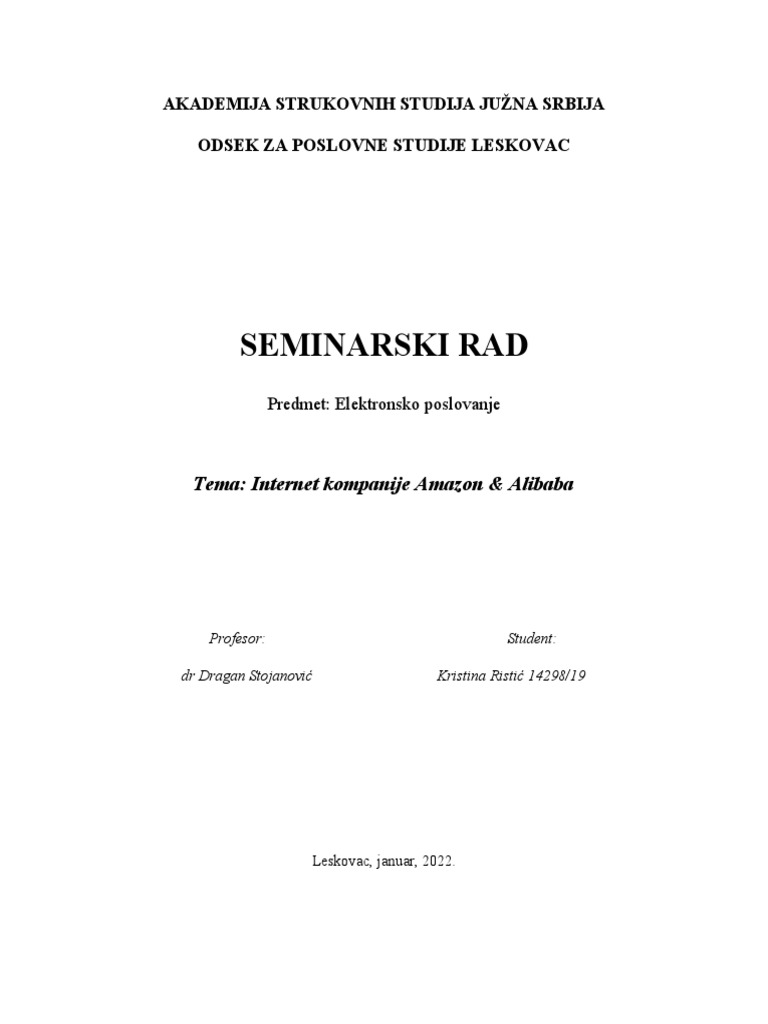 Elektronsko Poslovanje - Seminarski Rad | PDF