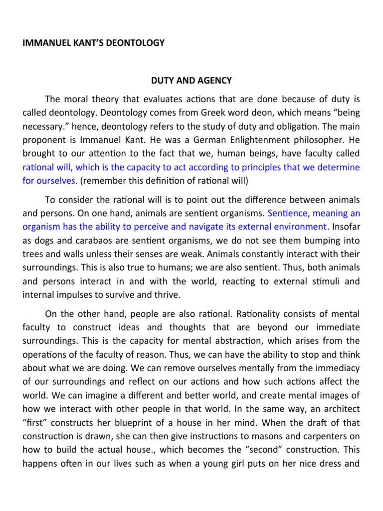 Deontology of Kant | PDF | Autonomy | Rationality