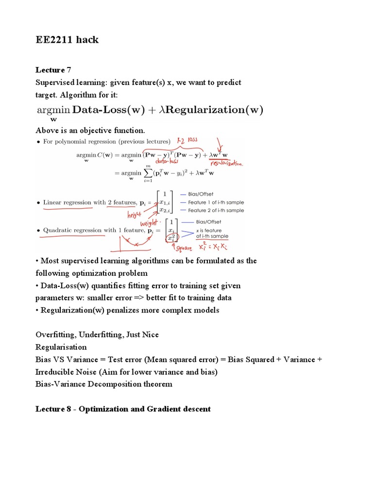 EE2211 CheatSheet | PDF | Mean Squared Error | Matrix (Mathematics)