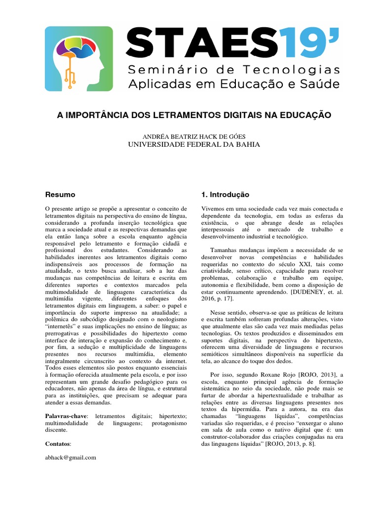 Artigo STAES 2019 | PDF | Hipertexto | Tecnologia da Informação e ...