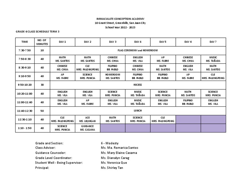 6 - Modesty - 3RD Term - Grade 6 Class Schedule Term 2 | PDF | Educational Organizations ...