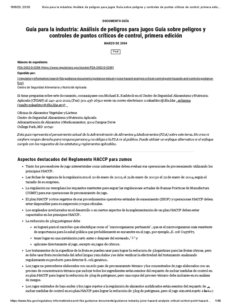 Guía para La Industria - Análisis de Peligros para Jugos Guía Sobre ...