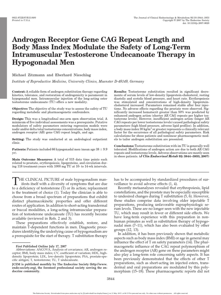 Androgen Receptor Gene Cag Repeat Length And Pdf Testosterone Dependent And Independent