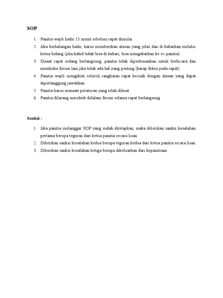 SOP Kehadiran dan Disiplin Panitia Rapat | PDF | Karier & Perkembangan ...