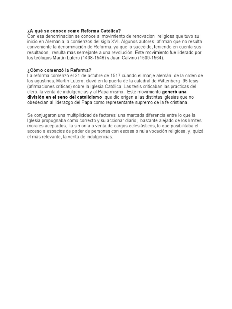 reforma y contrareforma | PDF | Contrarreforma | Iglesia Católica