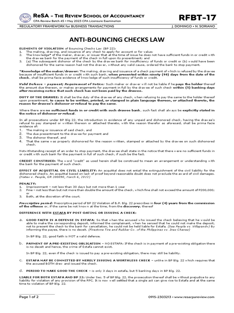 Resa Anti Bouncing Checks Law | PDF | Cheque | Justice