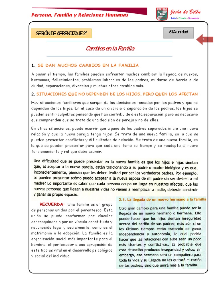 Cambios en La Familia - 2do AÑO | PDF | Familia | Amor