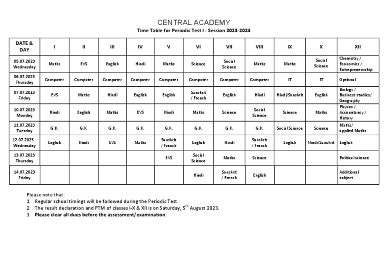 Time Table For PT-1 | PDF | Science