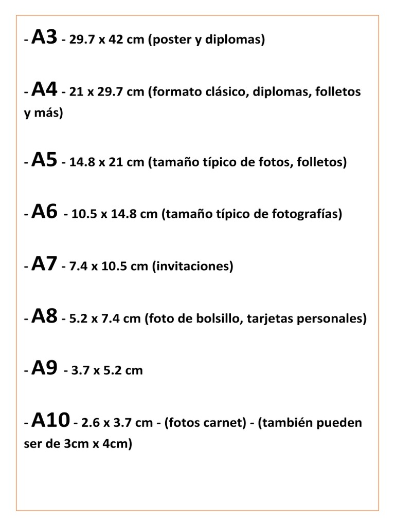 Medidas de Tamaños A5 y Otros Formatos | PDF