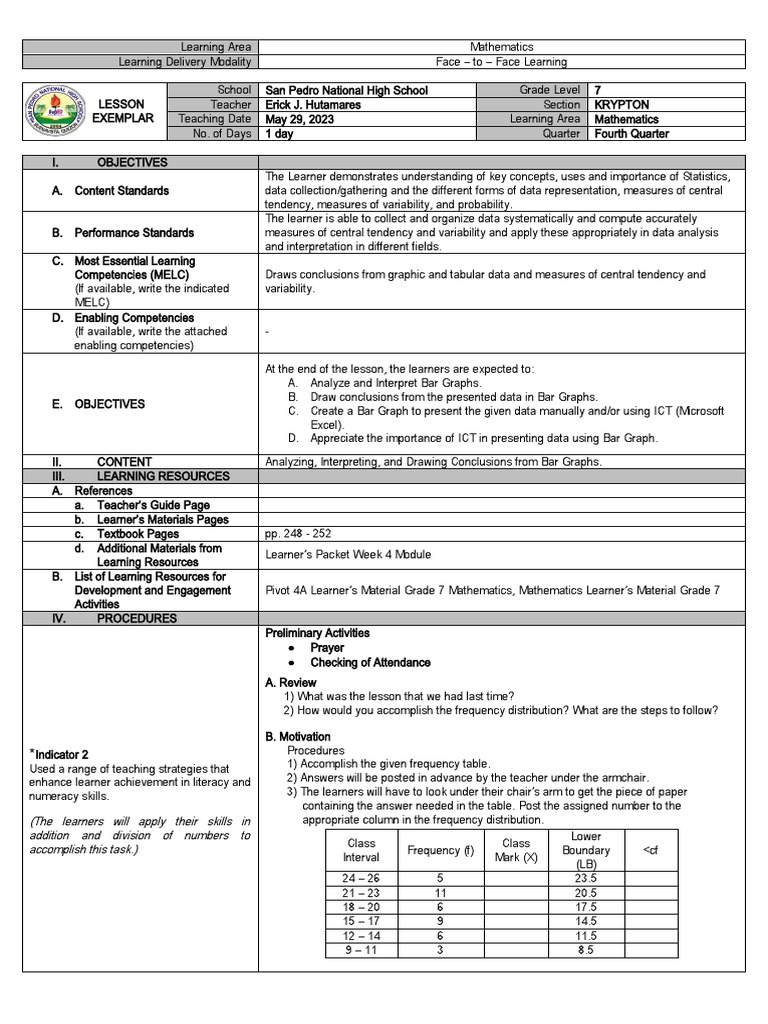 Erick Demo LE COT 2 SY22 - 23 Q4 Analyzing, Interpreting and Drawing Conclusions From Bar Graphs ...