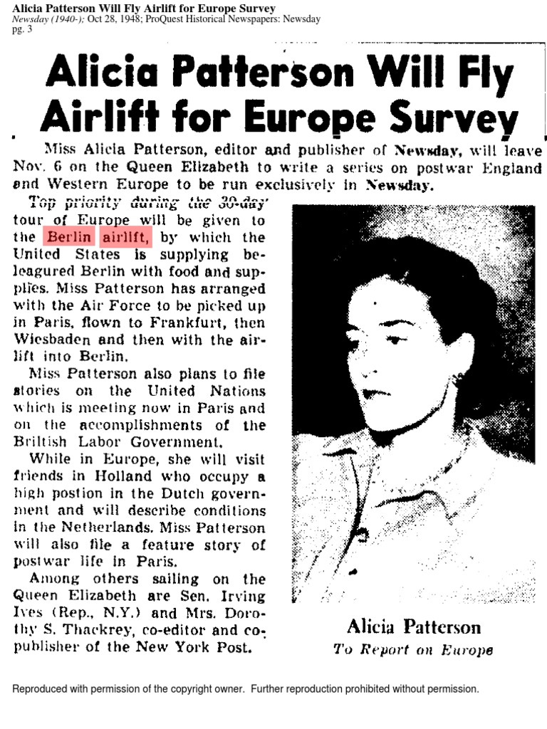 Alicia Patterson's Europe Airlift Survey | PDF | History | Young Adult