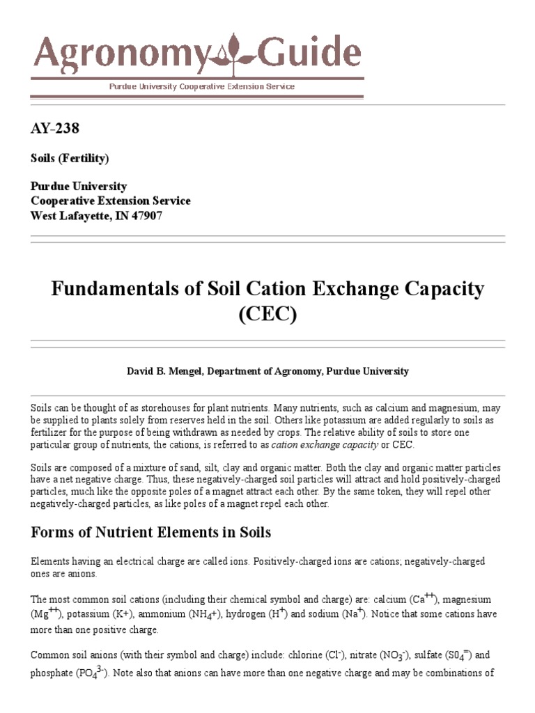 Fundamentals of Soil Cation Exchange Capacity | Download Free PDF | Soil | Ion