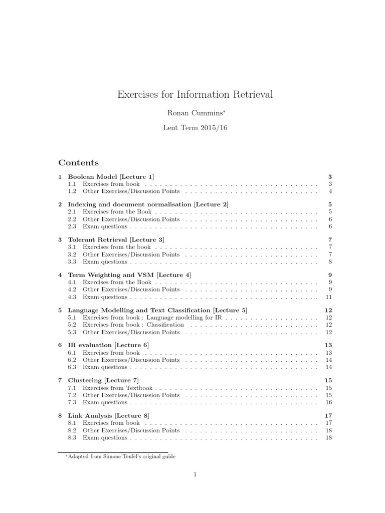 Information Retrieval Exercises Guide | PDF | Information Retrieval | Applied Mathematics